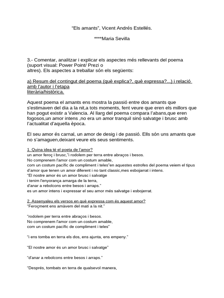 "Els Amants", Vicent Andrés Estellés. Maria Sevilla | PDF