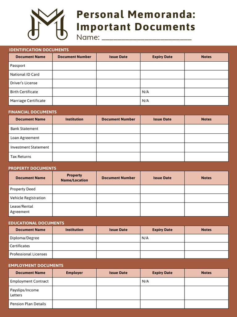 Orange White Simple Table Personal Memoranda Important Documents A4 ...
