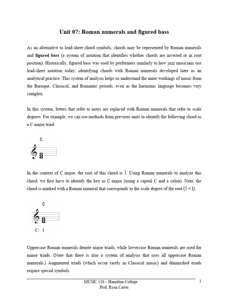 Unit 7 Guide - Roman Numerals and Figured Bass | PDF | Chord (Music ...