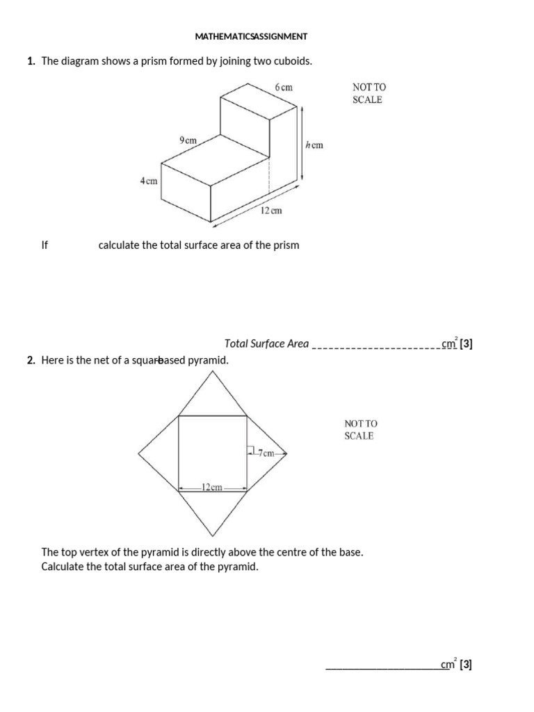 MATHEMATICS ASSIGNMENT (Composite Shapes) | PDF