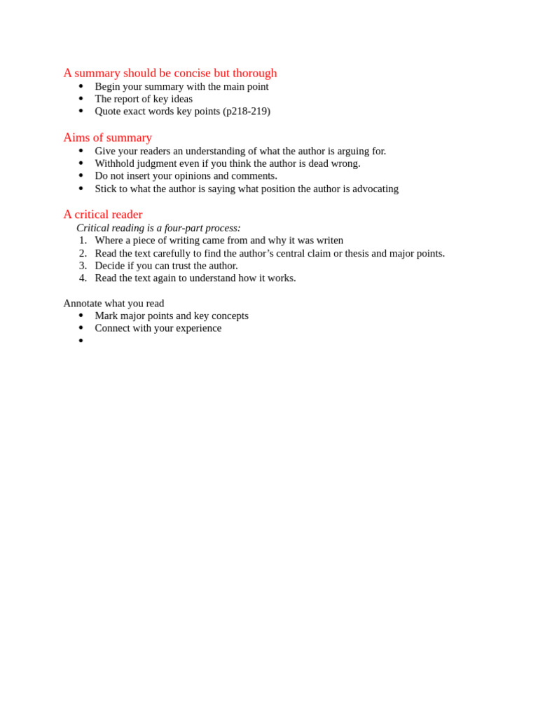 A Summary Should Be Concise But Thorough | PDF
