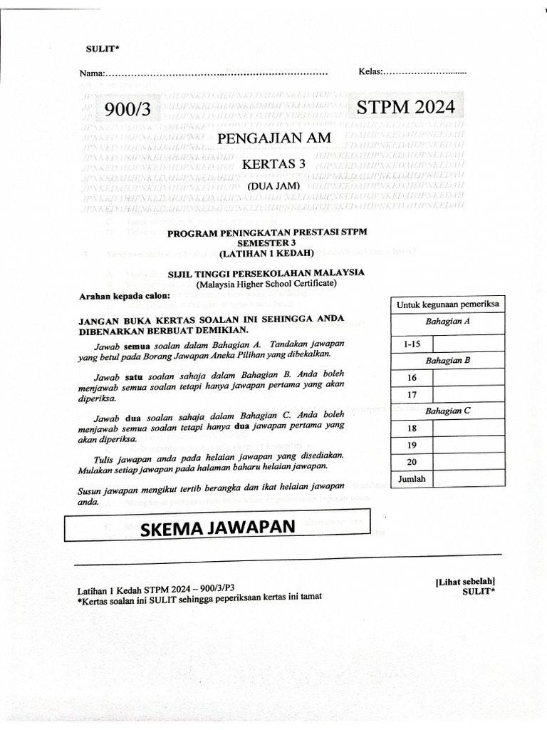 Latihan 1 Sem 3 2024 (Skema) | PDF