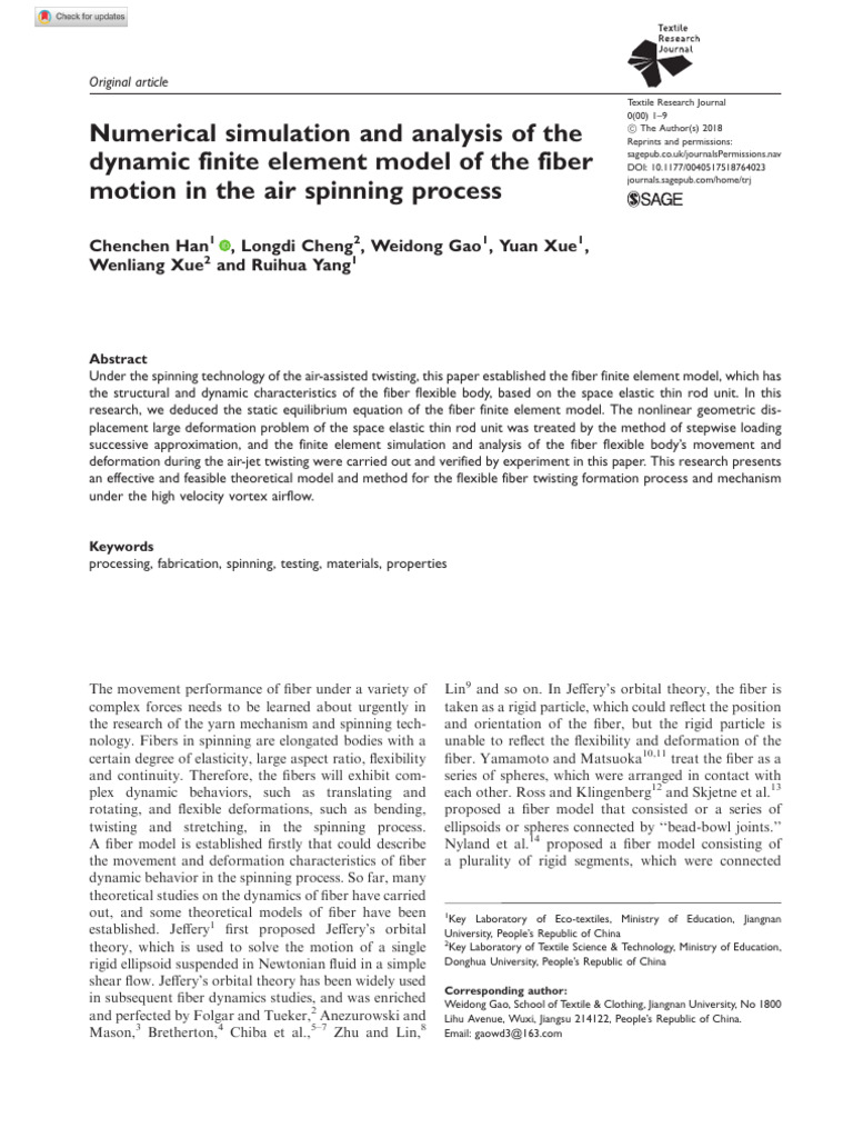 2018-Numerical Simulation and Analysis of The Dynamic Finite Element Model of The Fiber Motion ...