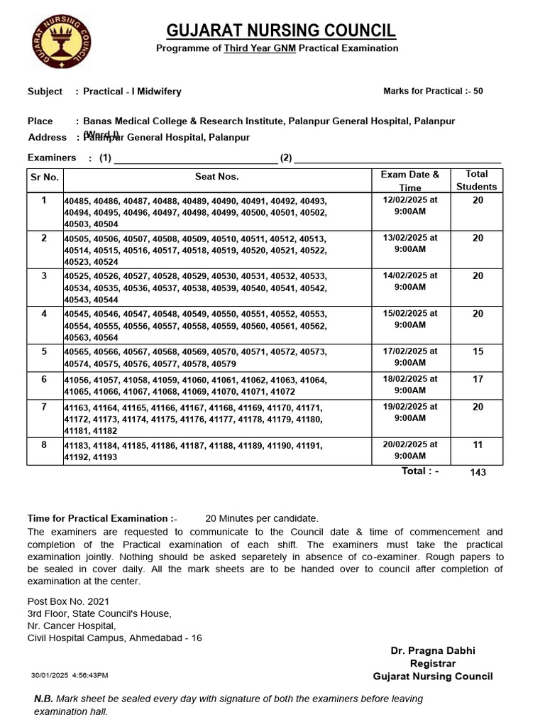 Practical Programme of GNM Third Year PN-I MIdwifery February-2025 ...