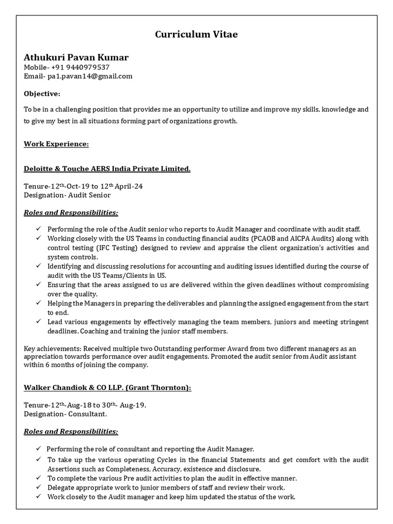 Athukuri Pavan Kumar Resume | PDF | Audit | Internal Audit