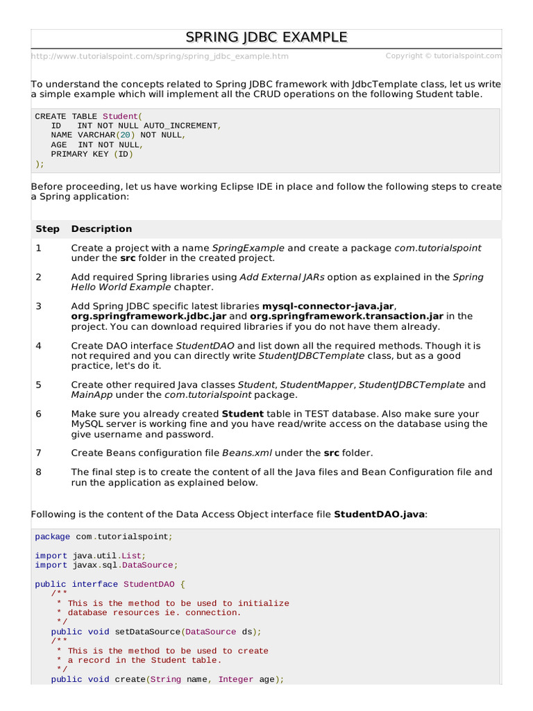 spring_jdbc_example | PDF | Databases | Library (Computing)