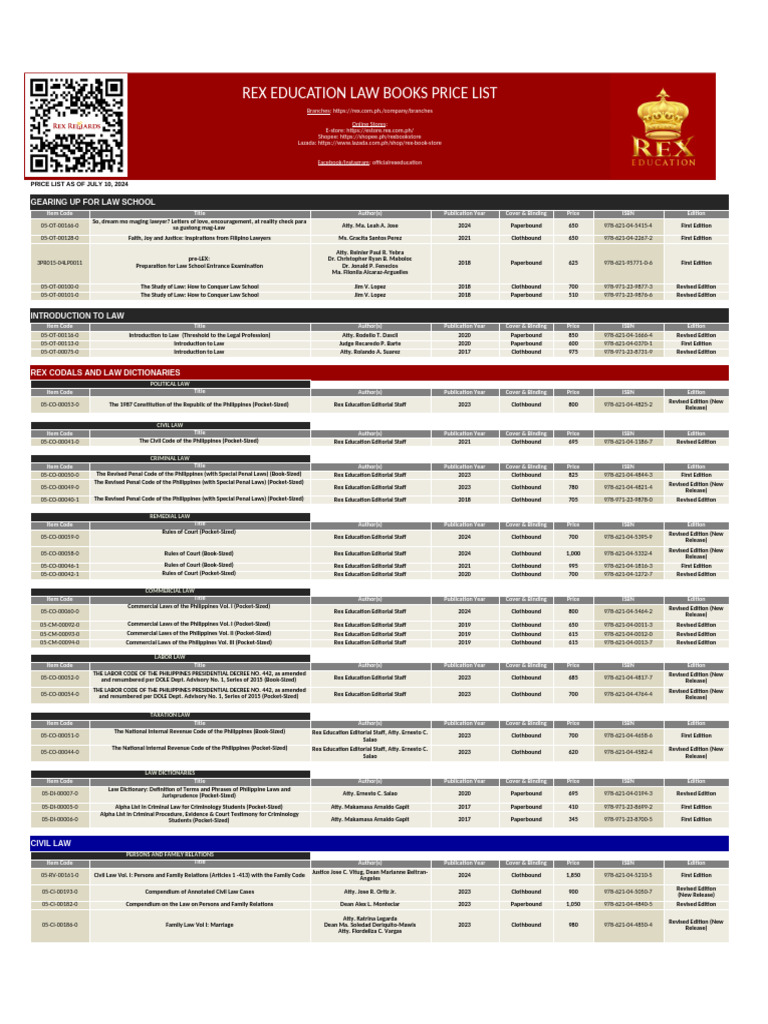 Rex Education (REX Book Store) Law Books Pricelist (07.10.2024) (2 ...
