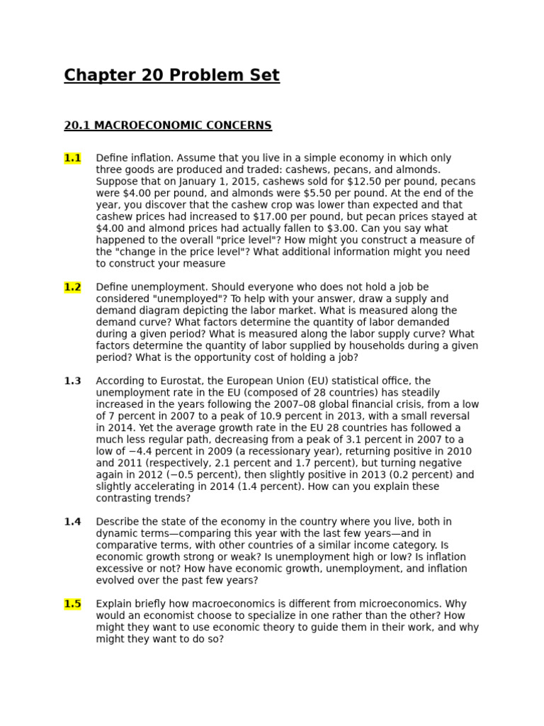 Chapter 20 Problem Set | PDF | Macroeconomics | Recession Chapter 20 Problem Set | PDF | Macroeconomics | Recession