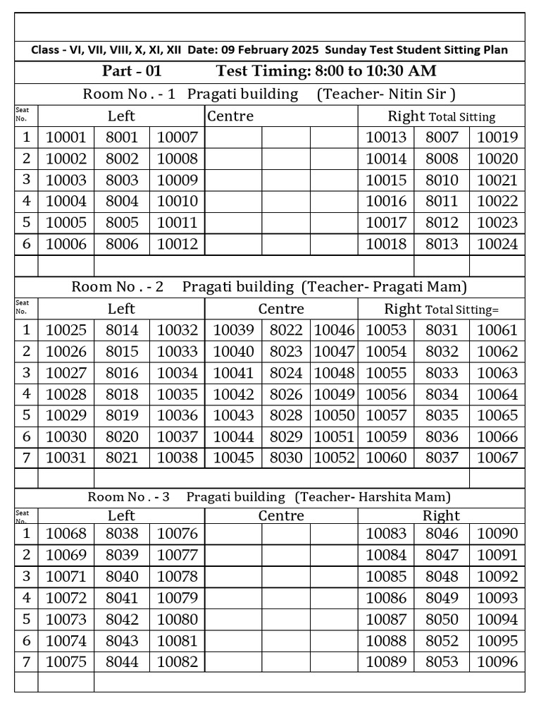 1 09-02-2025 Class - VI, VI, VII, VIII, IX, X, XI, XII Test Sitting ...