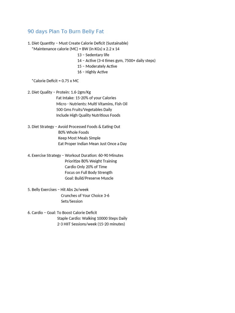 90 Days Plan To Burn Belly Fat | PDF