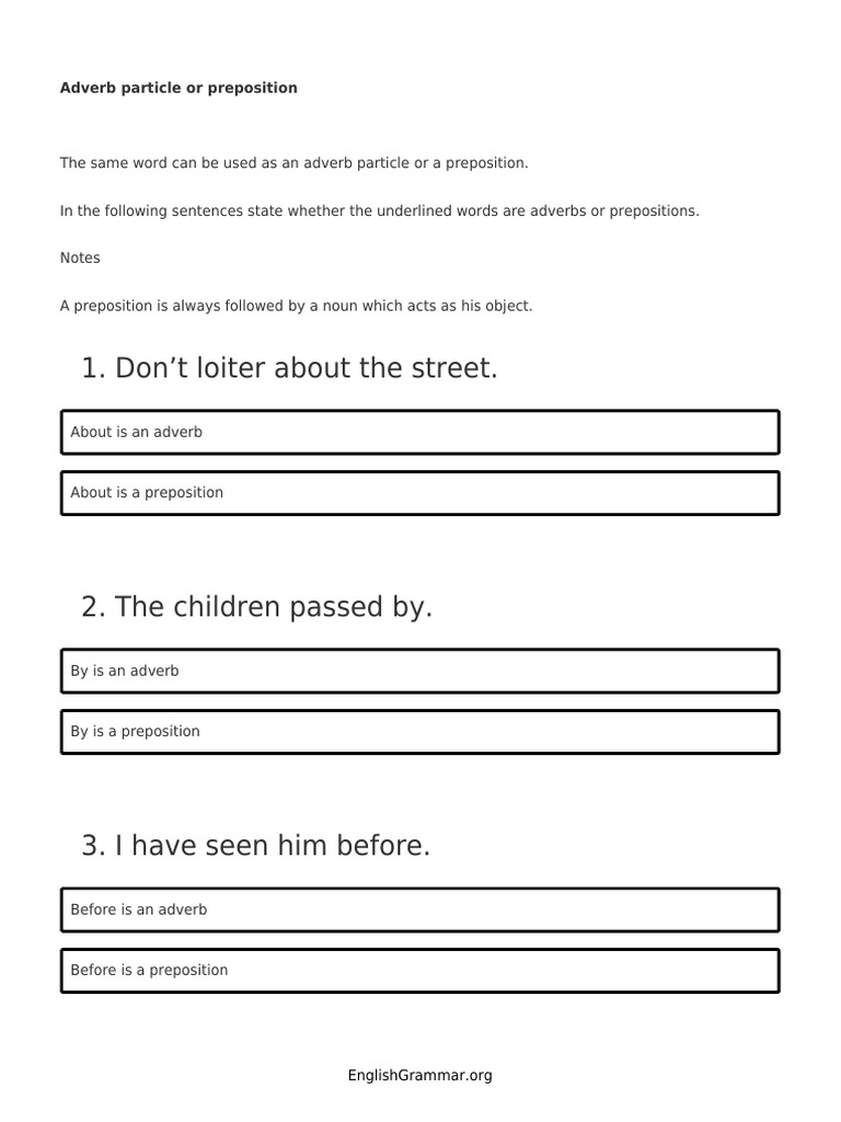 Adverb Particle or Preposition | PDF | Adverb | Linguistic Morphology