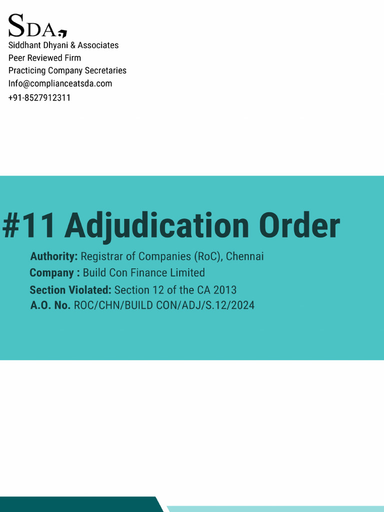 #11. Adjudication Order - Sec 12 of The CA 2013-SDA | PDF