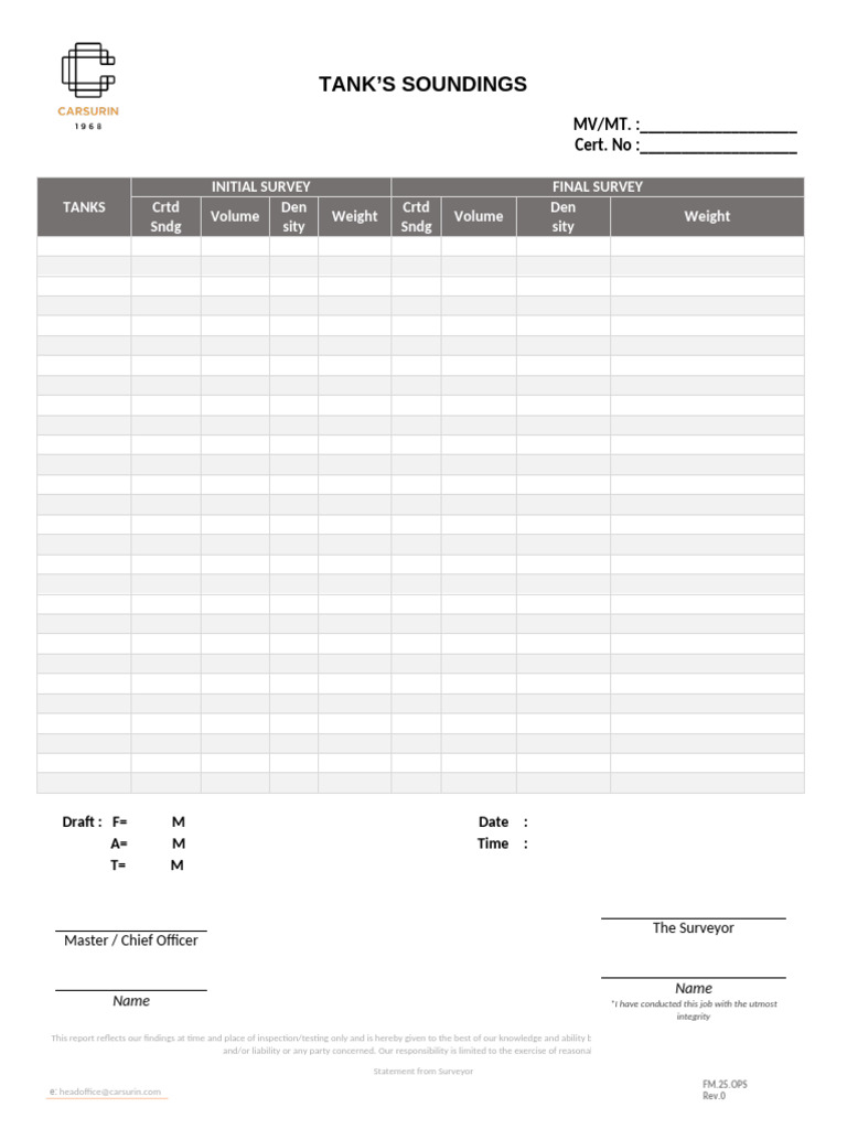 Tank Soundings Survey Report | PDF