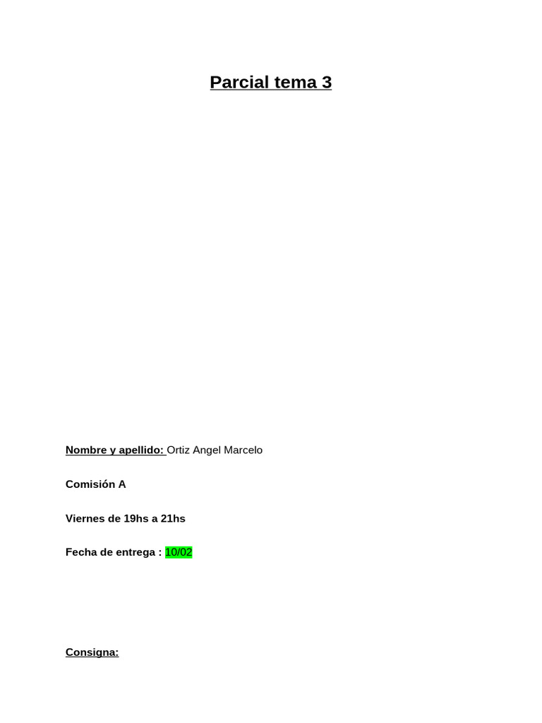 Parcial Tema 3 - Comision A - Oriz Angel | PDF | Psique (psicología ...