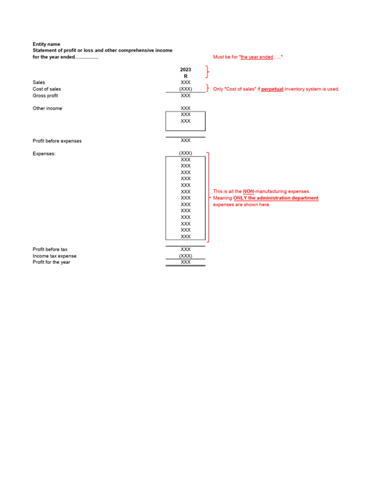 Statement of Profit or Loss and OCI Format - If Perpetual Inventory ...