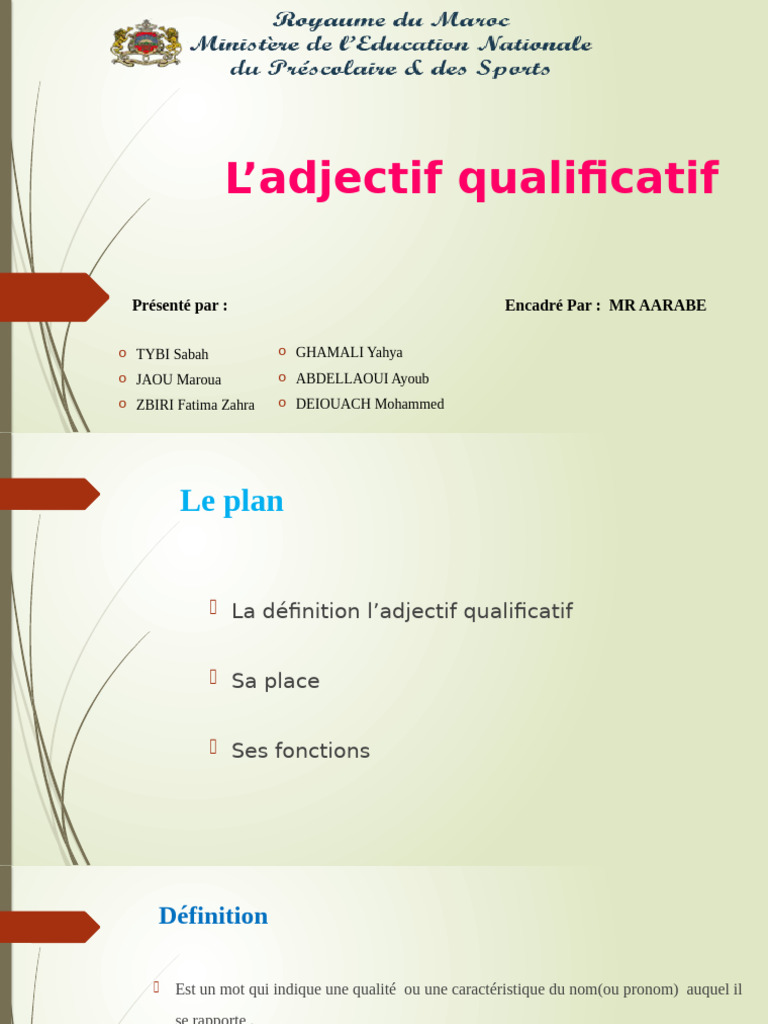 L’adjectif qualificatif | PDF | Adjectif | Sujet (Grammaire)
