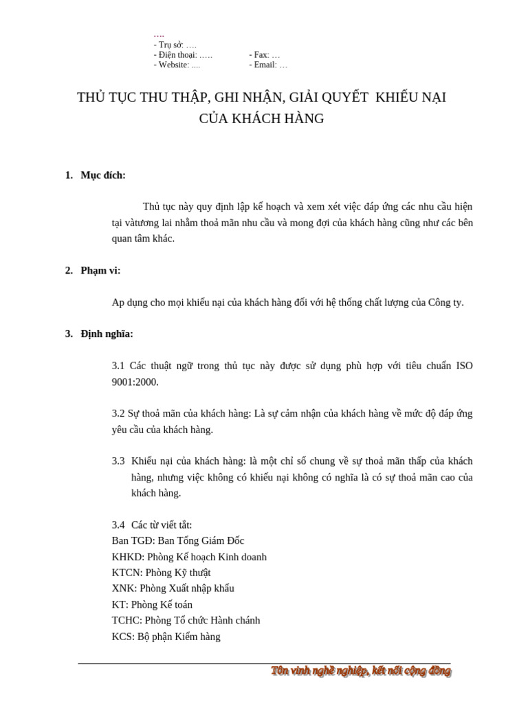 0122 - TT Xu Ly Khieu Nai Khach Hang | PDF