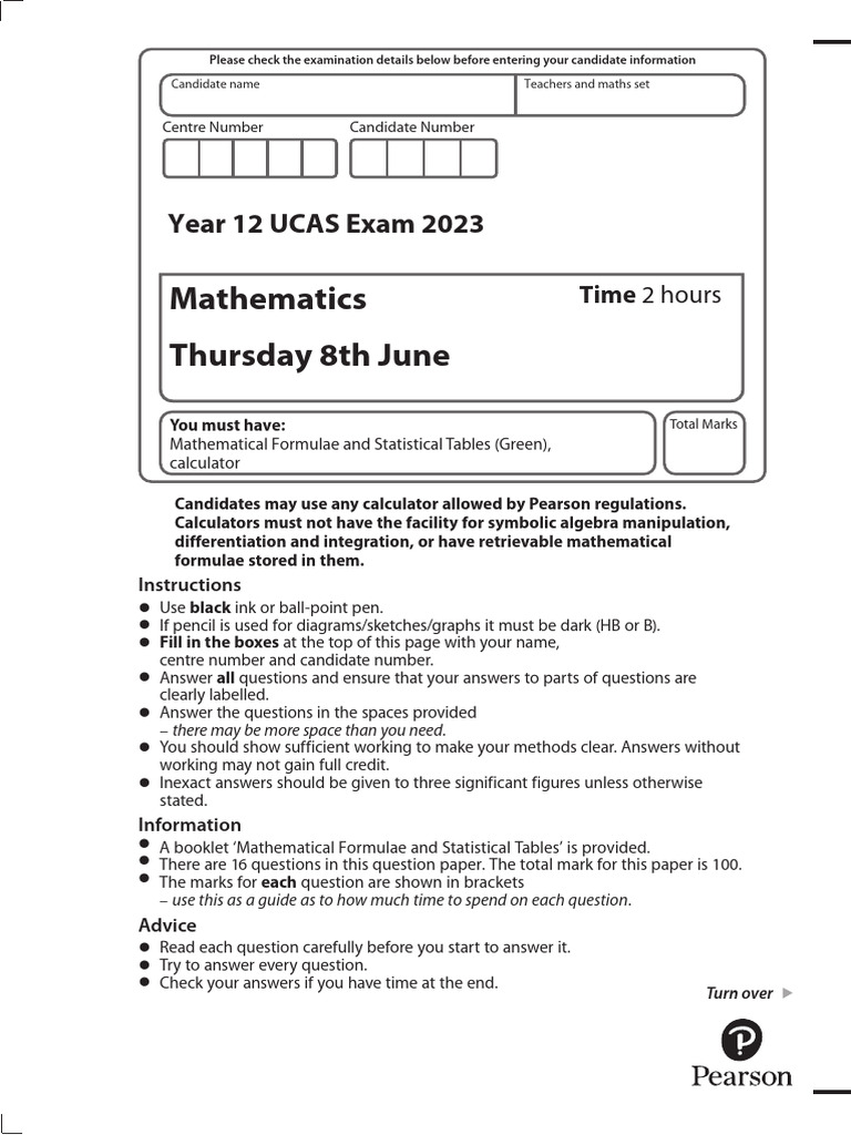 2023 Year 12 UCAS Exam | PDF | Mathematics | Mathematical Analysis
