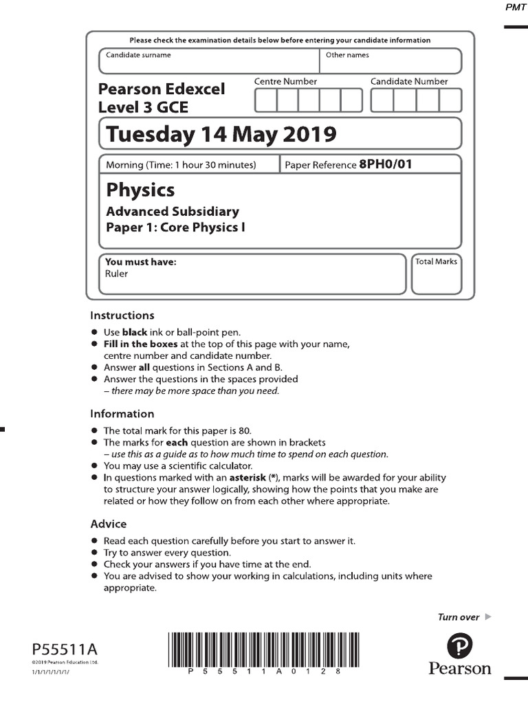 June 2019 QP - Paper 1 Edexcel Physics AS-level | PDF | Force ...
