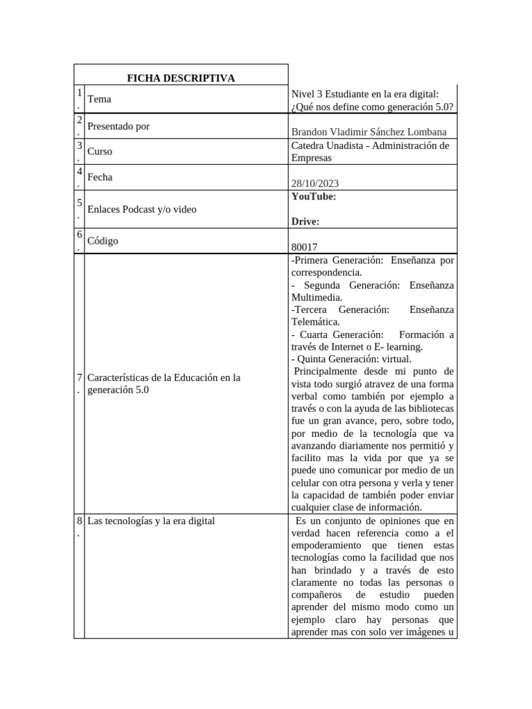 FICHA DESCRIPTIVA | PDF | Enseñando | Multimedia