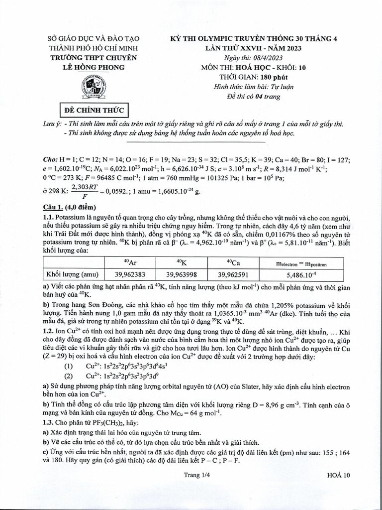 1.3 OLP2023 HOA10 de ChinhThuc-HDC (Hmnhut - Blogspot.com) | PDF