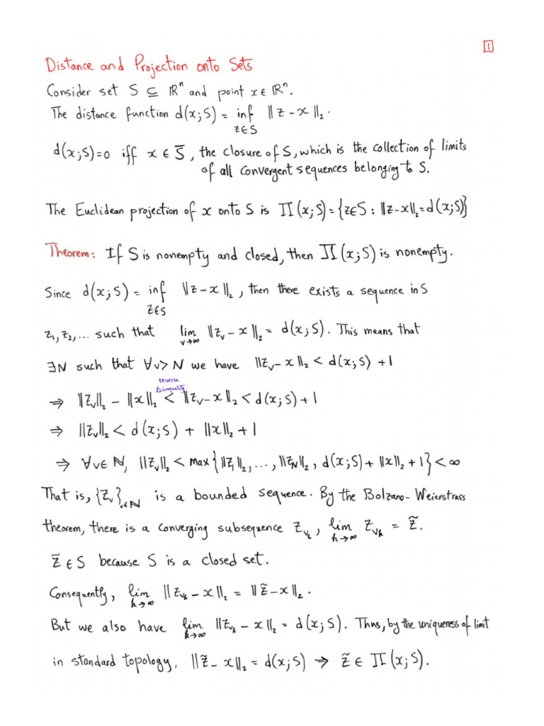 04 Distance Function, Projection Onto Closed Convex Sets and A Separation Theorem | PDF
