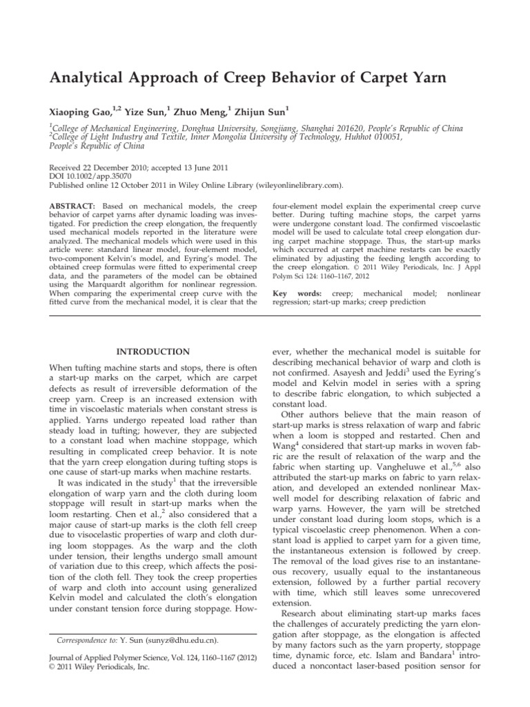 2011-Analytical Approach of Creep Behavior of Carpet Yarn | PDF ...