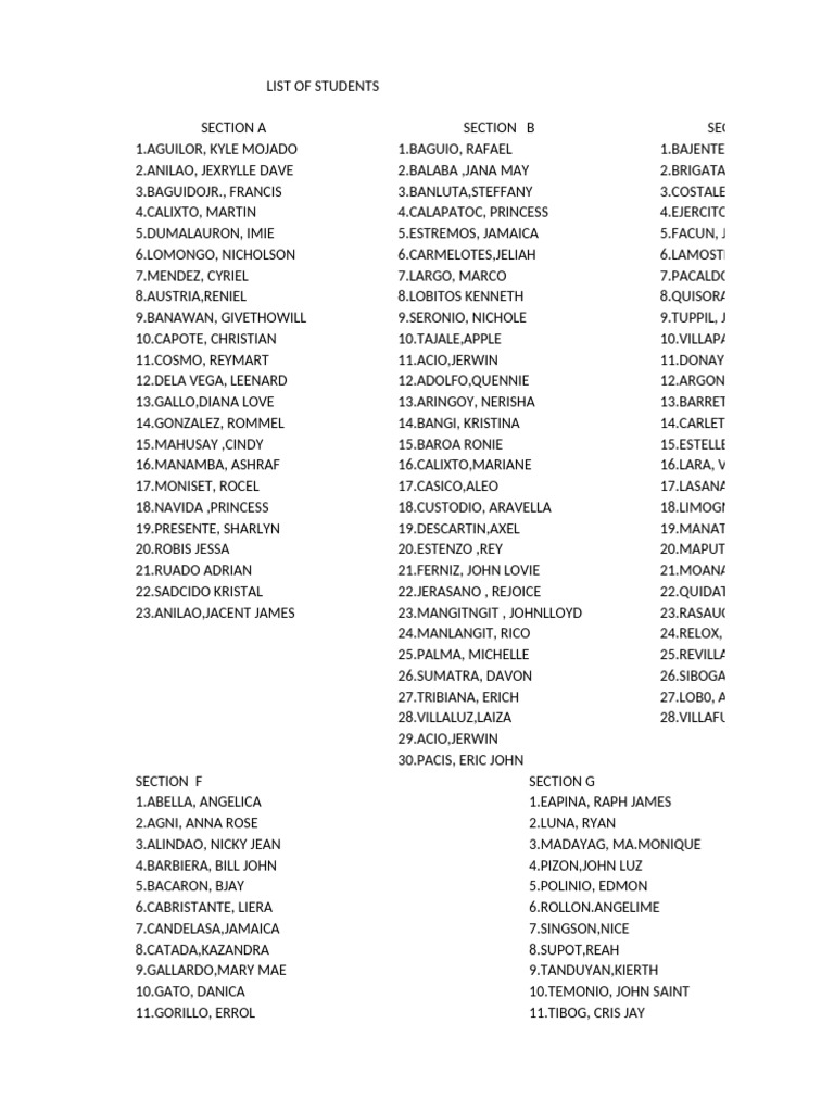Student List by Section | PDF