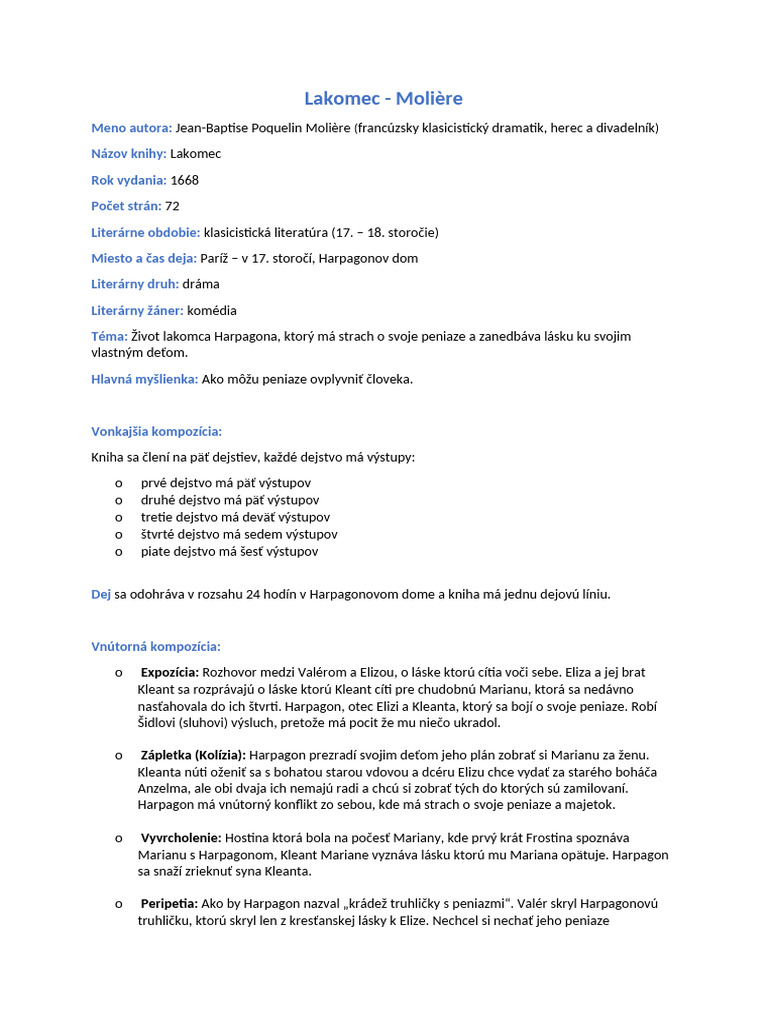 Lakomec Analýza | PDF