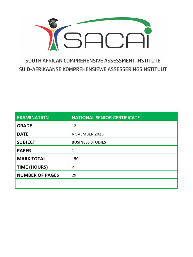 2023 BS Grade 12 Final Examination Memorandum Paper 1 | PDF ...