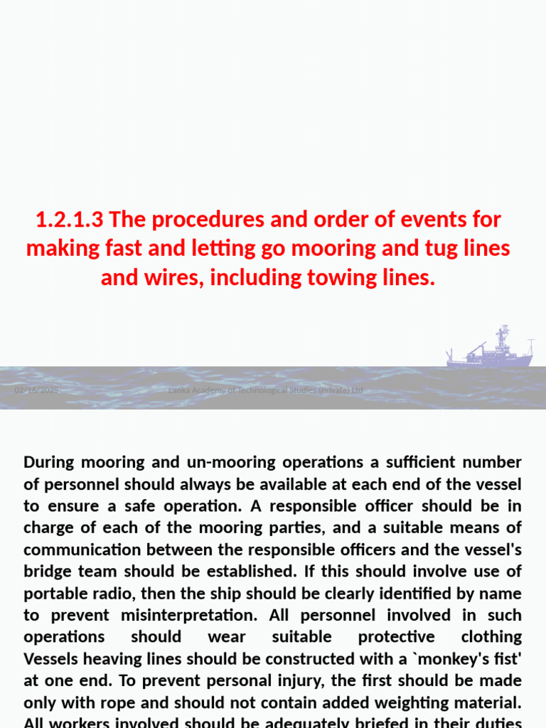 Mooring and Tug Line Procedures Guide | PDF | Tugboat | Rope