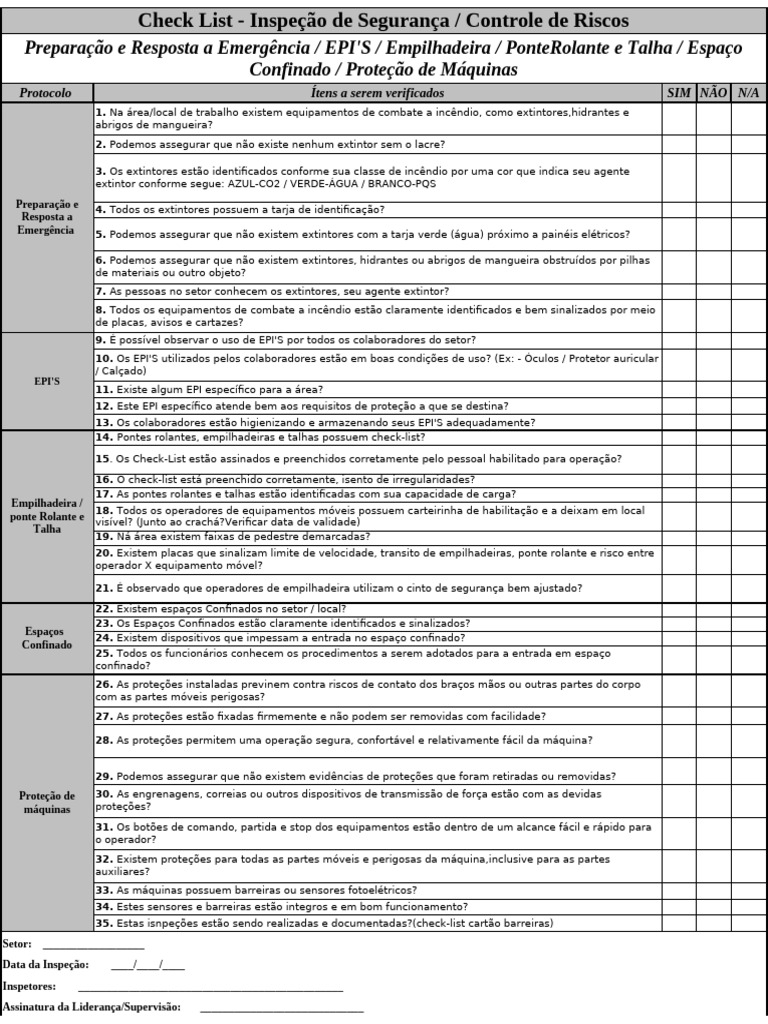 Check-List Inspeção Atualizado | PDF