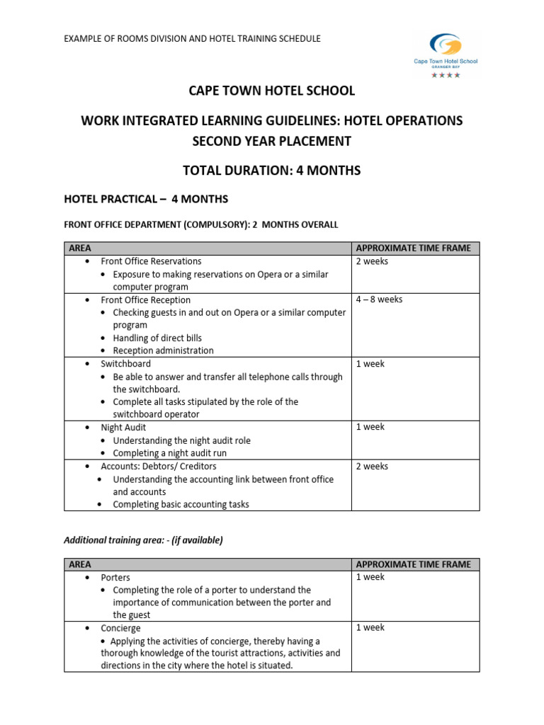 Hotel Training Schedule Overview | PDF | Housekeeping | Restaurants