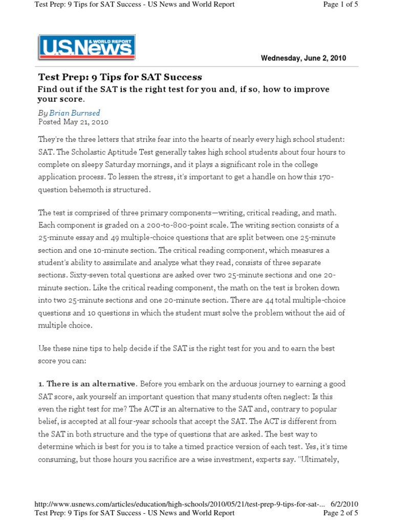 9 Tips For SAT Success | PDF | Sat | Tests