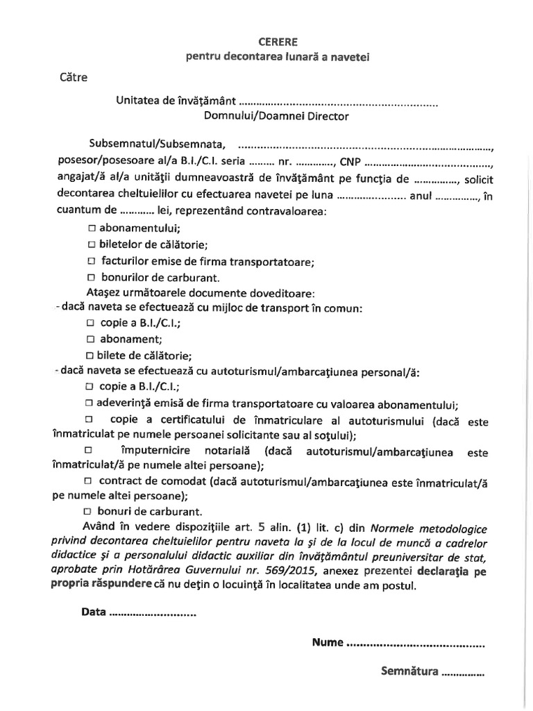 Cerere naveta si declaratie (1) | PDF