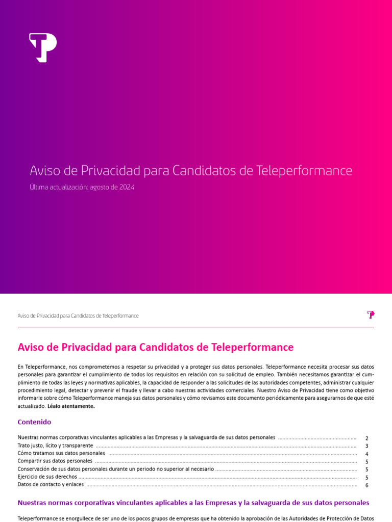 Privacidad de Candidatos en Teleperformance | PDF