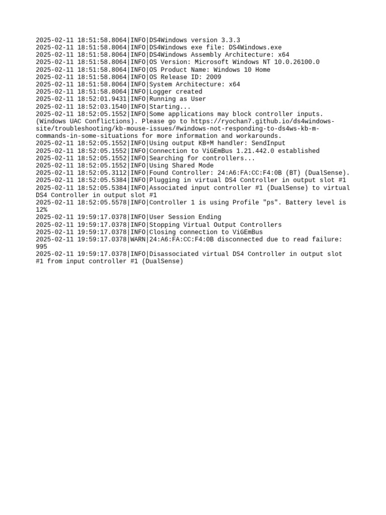 Ds4windows Log 20250211.0 | PDF