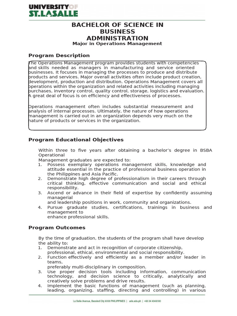 BSBA Operations Management Overview | PDF | Entrepreneurship | Inventory