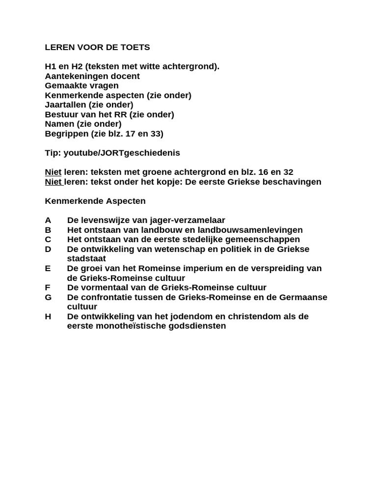 Klas 4 GS Leerstof Pep 1 2023-2024 | PDF
