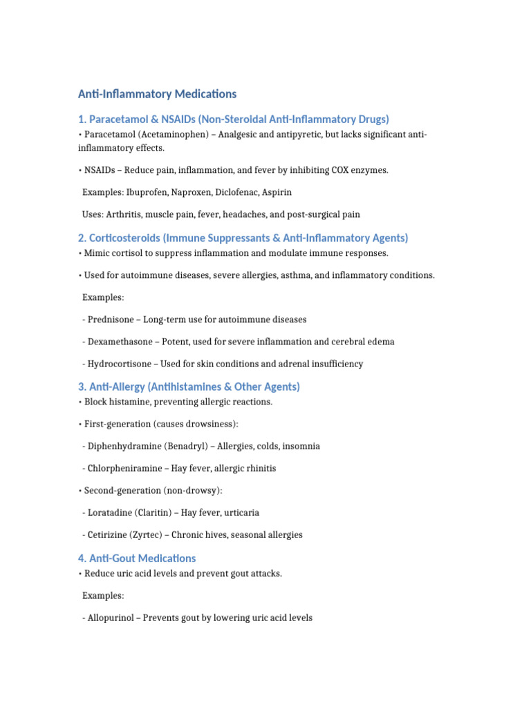 Anti-Inflammatory Medications | PDF | Analgesic | Nonsteroidal Anti ...