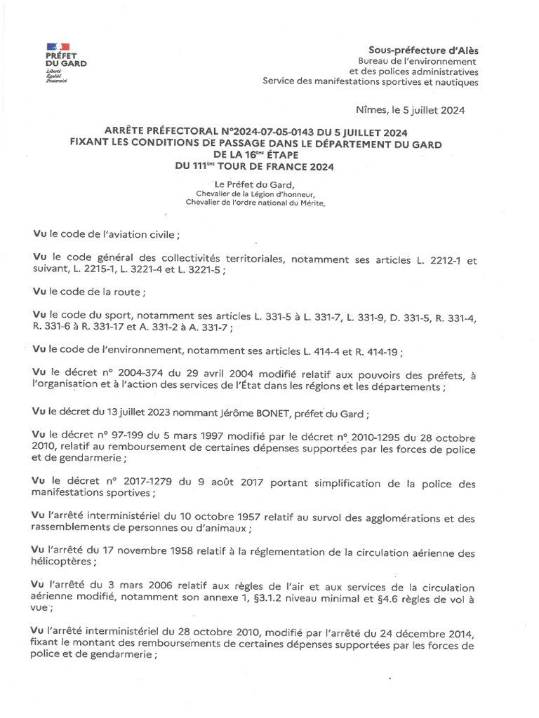 Arrête Préfectoral Autorisation TDF 24 | PDF