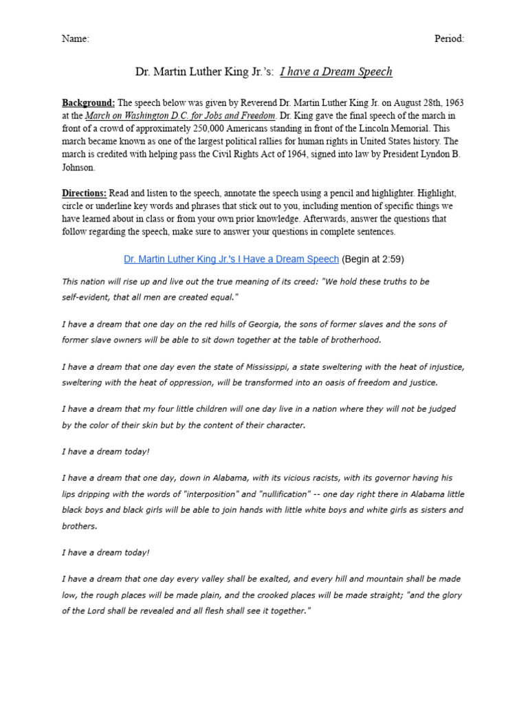 USH2 Civil Rights Speeches Analysis | PDF | March On Washington For ...