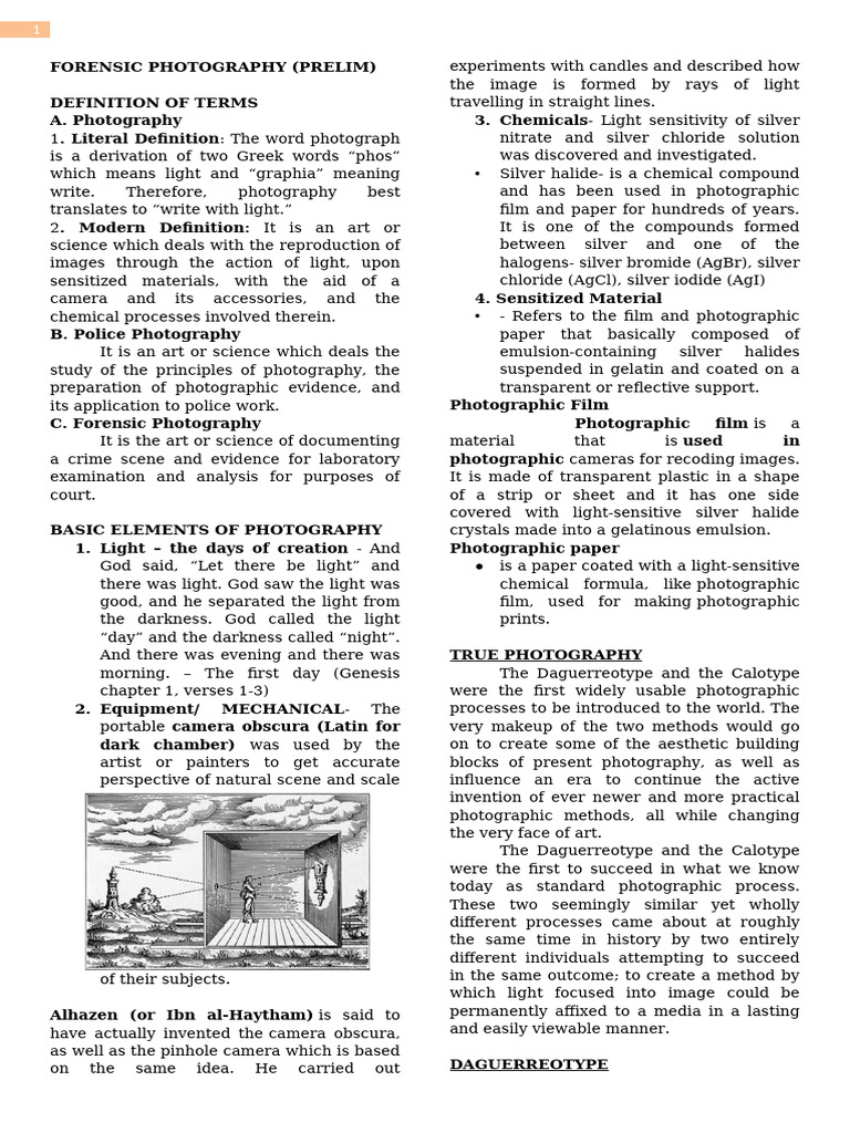 Forensic 1 Prelim Lesson | PDF | Camera | Light