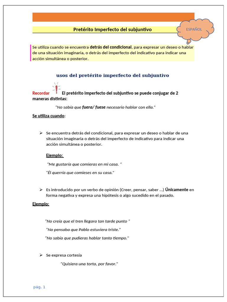 Imperfecto de Subjuntivo | PDF | Tipología Lingüística | Lingüística