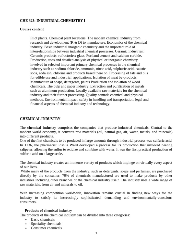 Overview of Industrial Chemistry Processes | PDF | Ceramics | Sodium ...