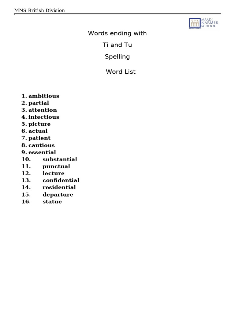Spelling Word With Ti and Tu | PDF