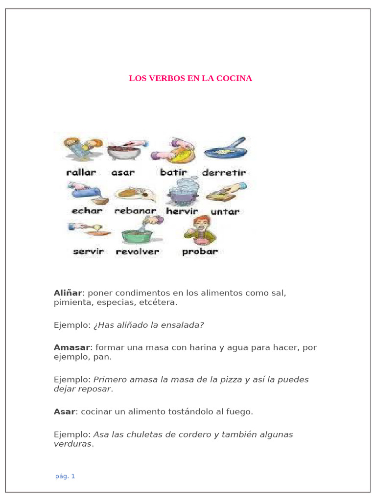 Los Verbos en La Cocina | PDF | ensalada | Panes