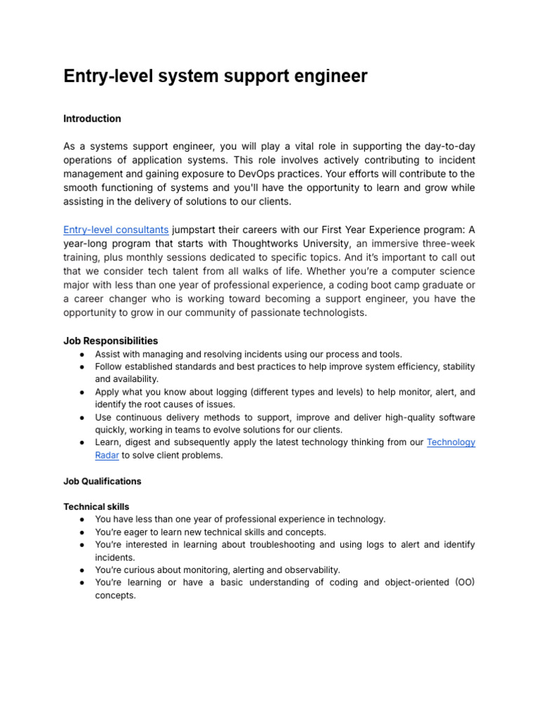Thoughtworks - System Support Engineer | PDF | Consultant | Learning