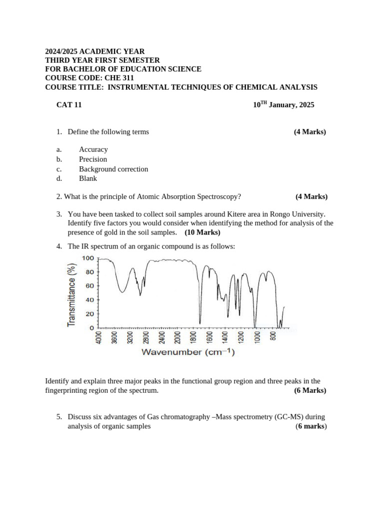 CHE 311 CAT 11 10th January, 2025 | PDF