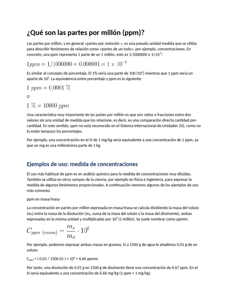 Partes por Millón (ppm): Definición y Usos | PDF | Concentración ...